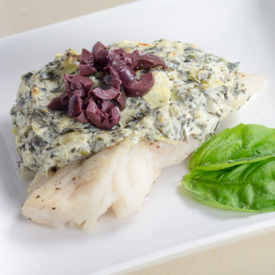 Cod With Spinach Artichoke Spread | Lemon & Olives | Exploring Greece ...